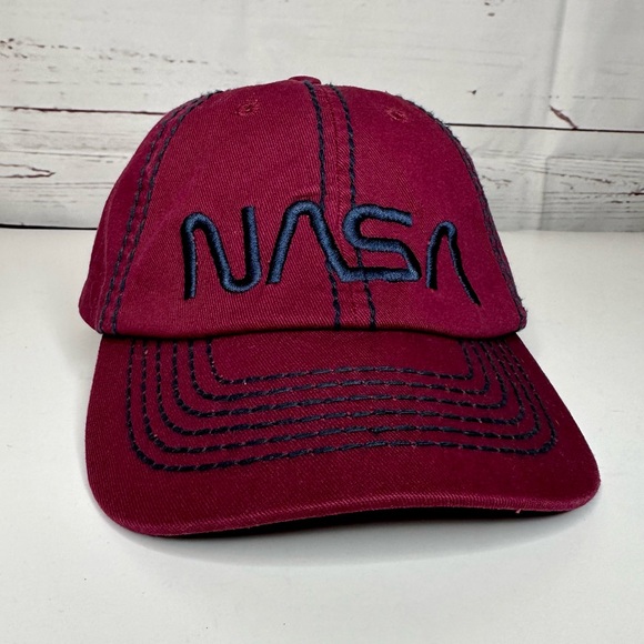 Nasa | Accessories | Nasa Burgundy With Blue Stitching Logo Baseball ...